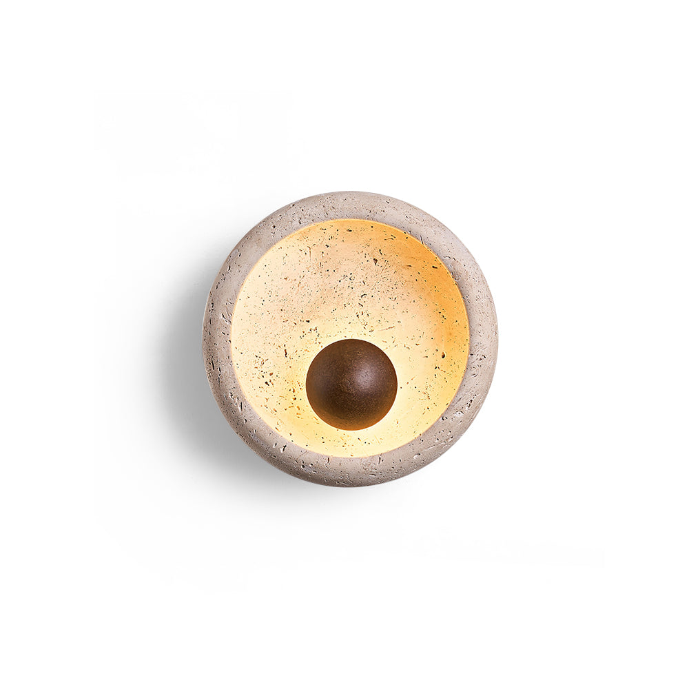 Travertine Bowl Wall Lamp with Iron Orb Accent for Halls | Letslighting