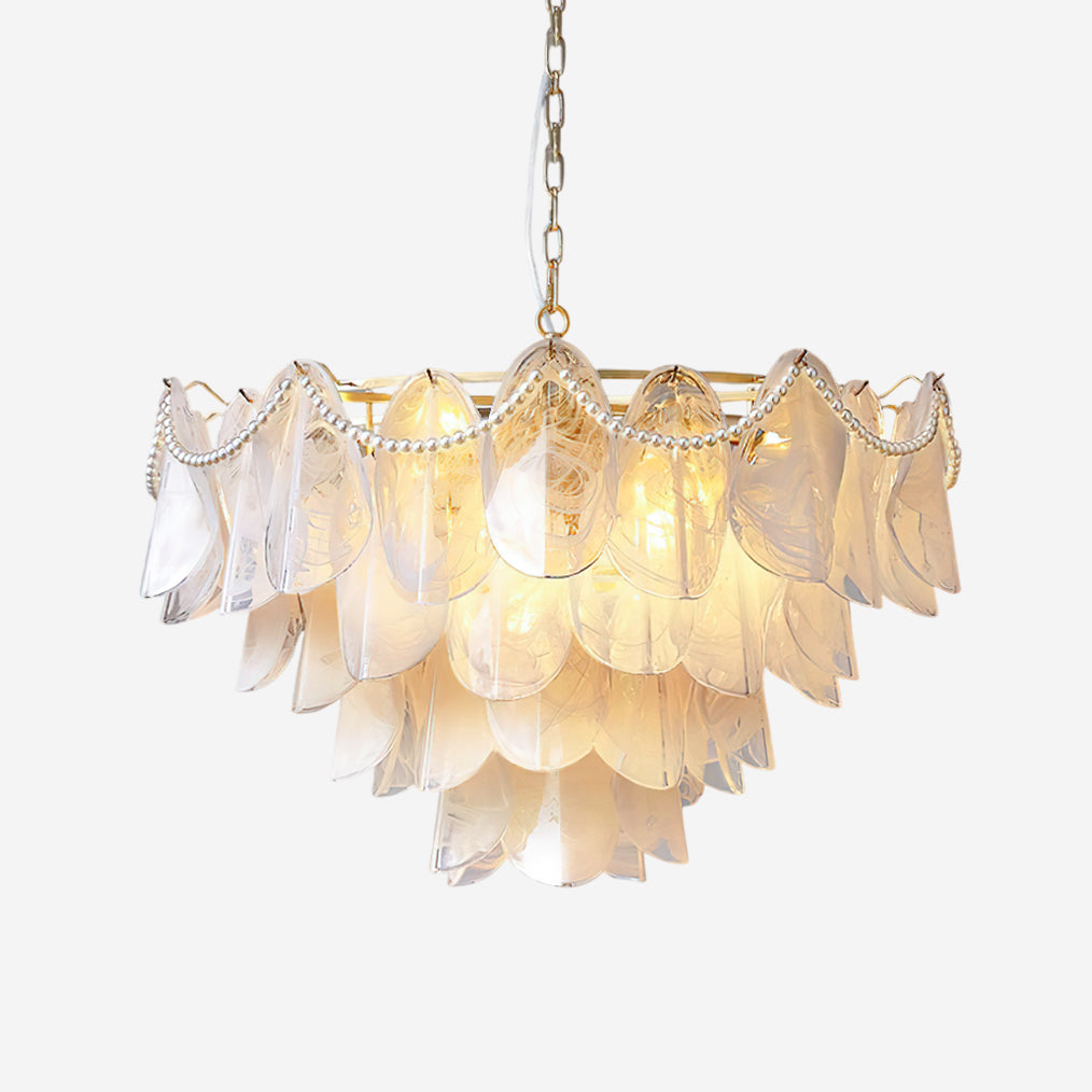 Chandelier with Handcrafted Glass Petals & Pearl Drape | Letslighting