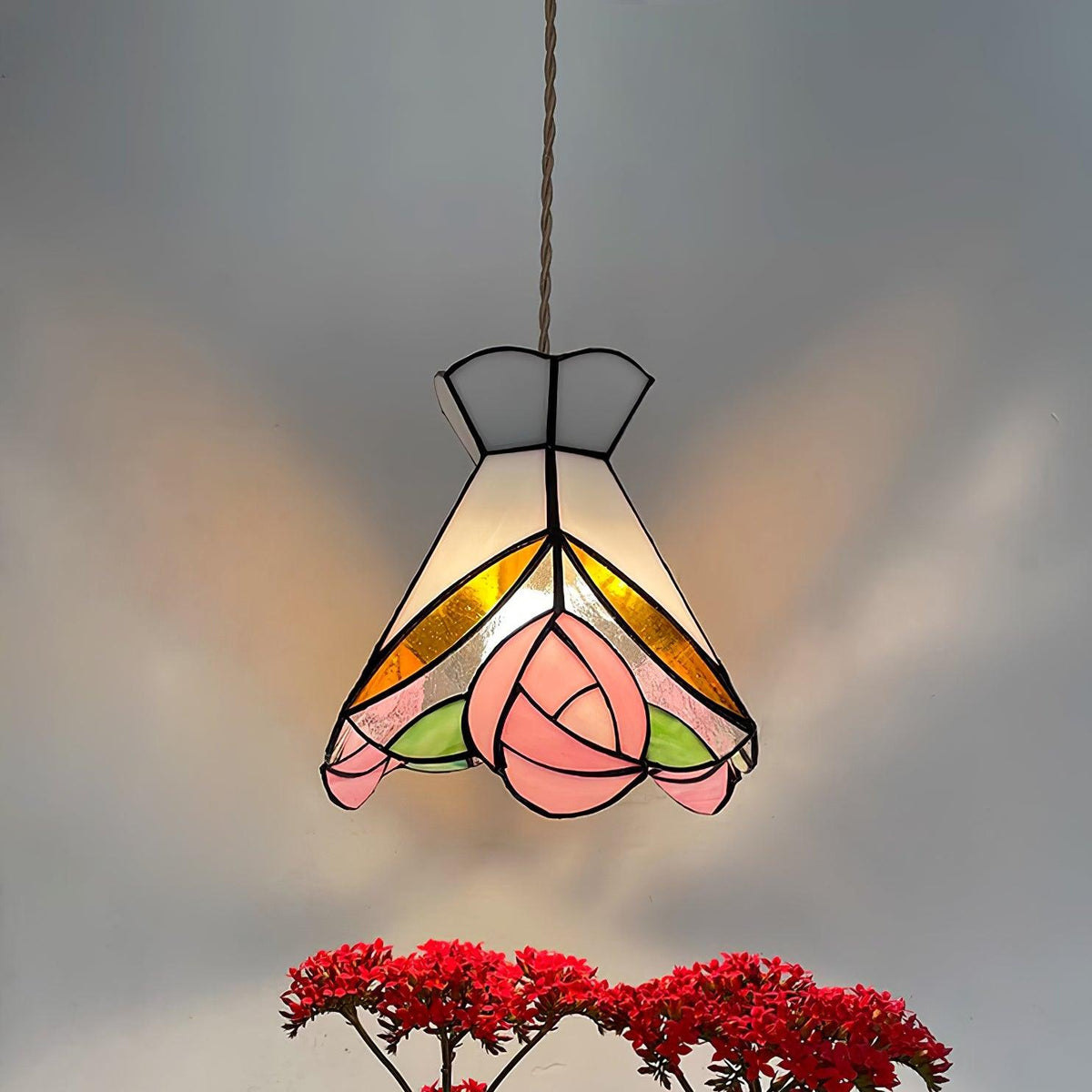 Tiffany Rose Pendant Light Brass Glass Floral Bedroom Kitchen ...