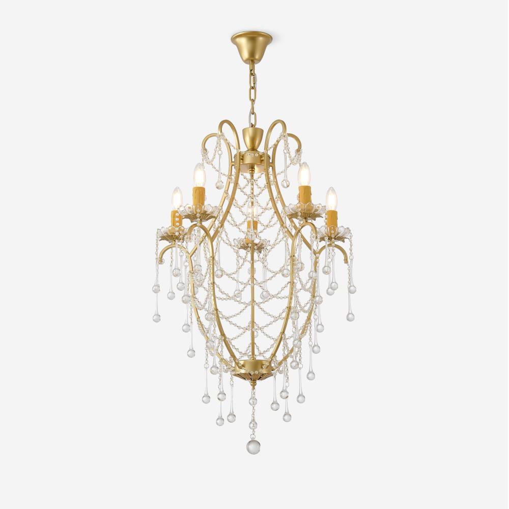 Chandelier Draped Crystal Chains Vintage Gold Birdcage | Letslighting